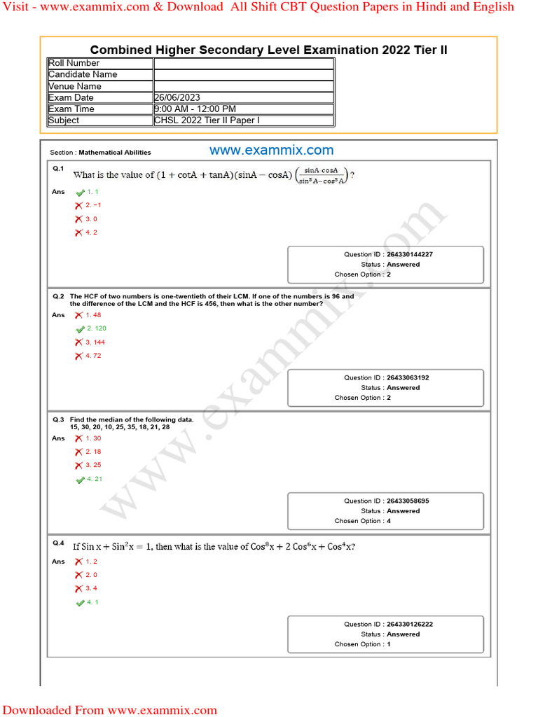 Ssc Chsl Tier 2 Question Paper 26 June 2023 Pdf In English Pdf Question