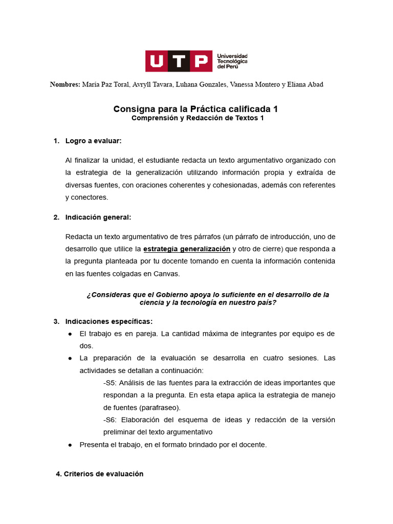 U2 GC N01i Pc1consigna 23c1m | PDF | Puntuación | Perú