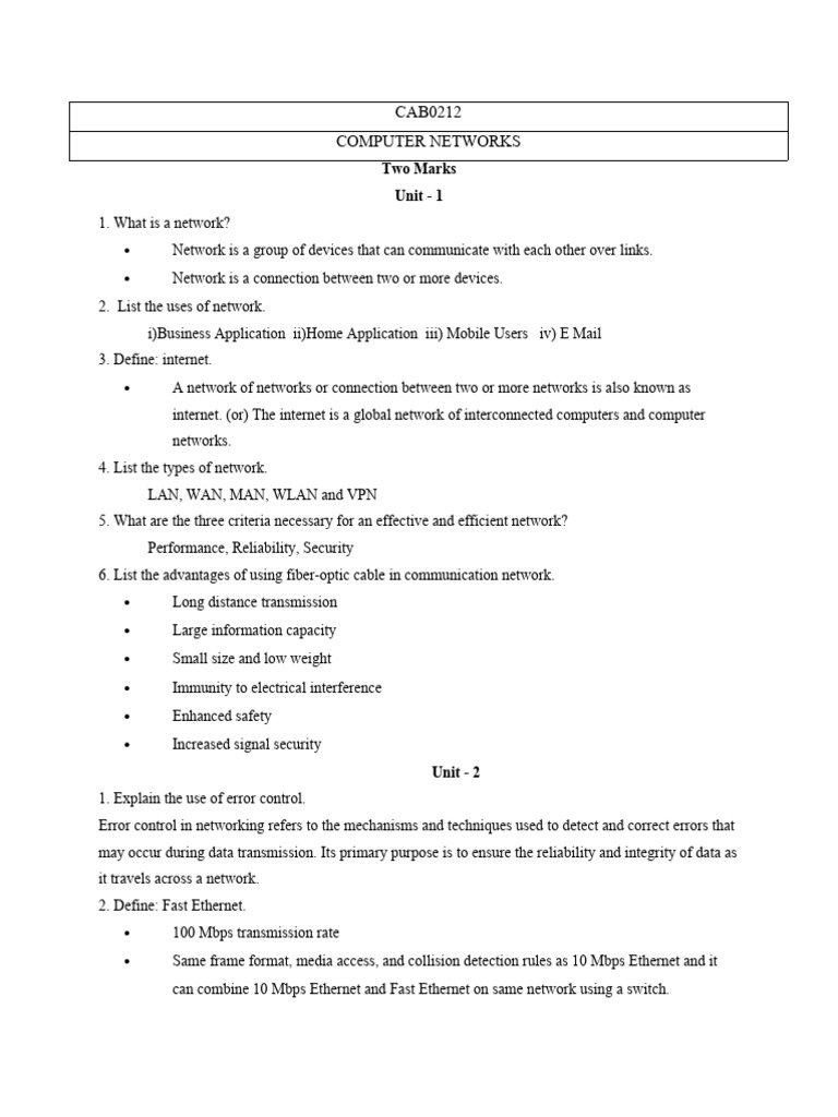 Computer Networks Question Bank | PDF | Computer Network | Internet Protocols