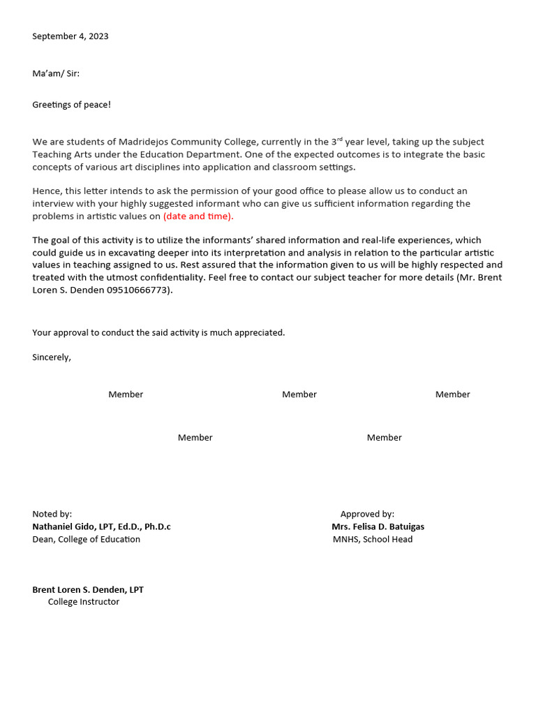 Letter of Permission to Conduct an Interview | PDF