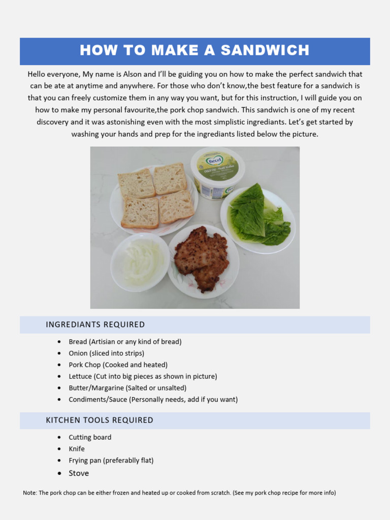 Perfect Pork Chop Sandwich Recipe | PDF | Western Cuisine | Food And Drink