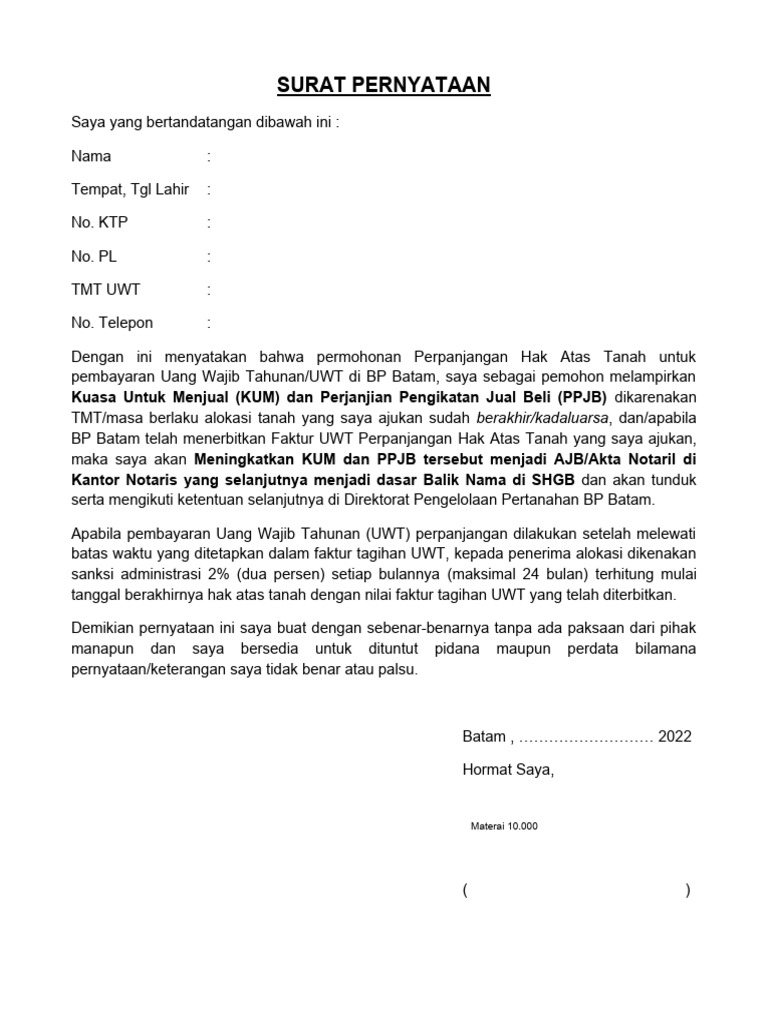 Pernyataan Peningkatan Kum Dan PPJB Untuk Perpanjangan Uwt | PDF