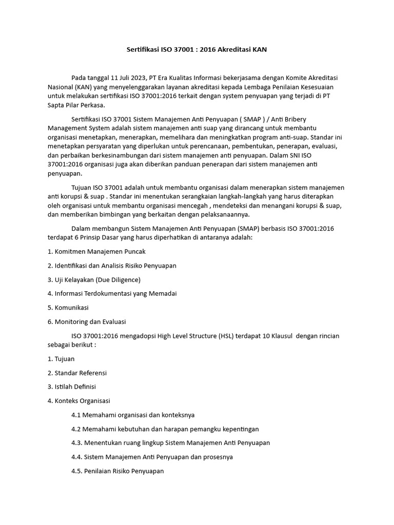 Sertifikasi ISO 37001 | PDF | Karier & Perkembangan | Bisnis