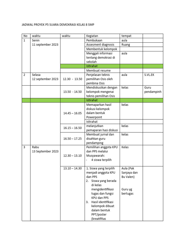 Jadwal Proyek P5 Suara Demokrasi Kelas 8 SM1 | PDF