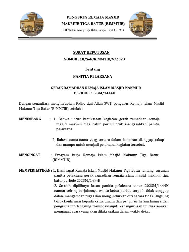 SK PLT Panitia Rimmtib 2023 | PDF