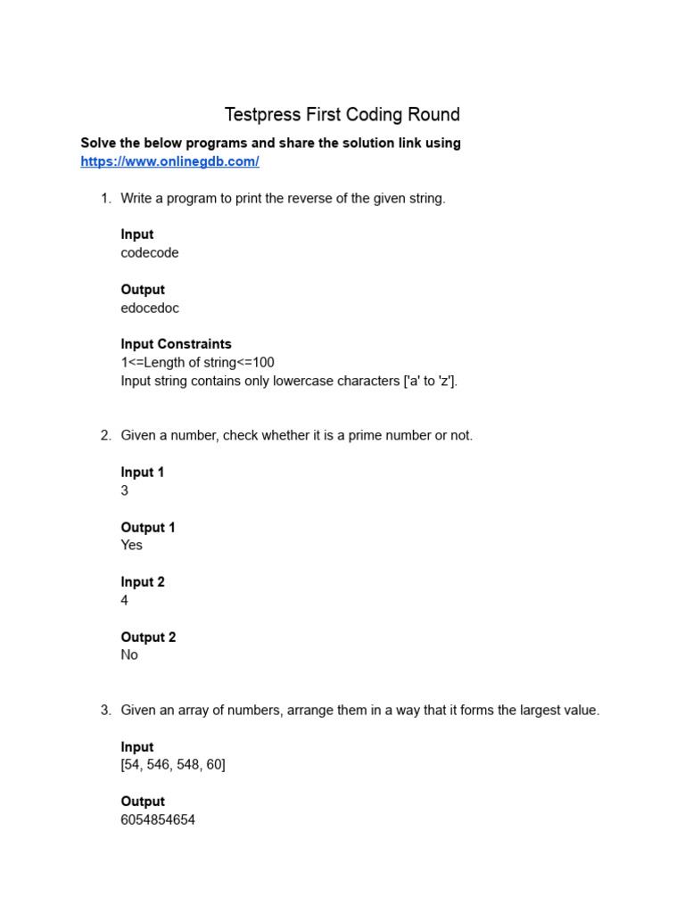 Testpress First Coding Round | PDF