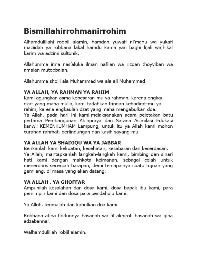 Doa Peletakan Batu Pertama | PDF