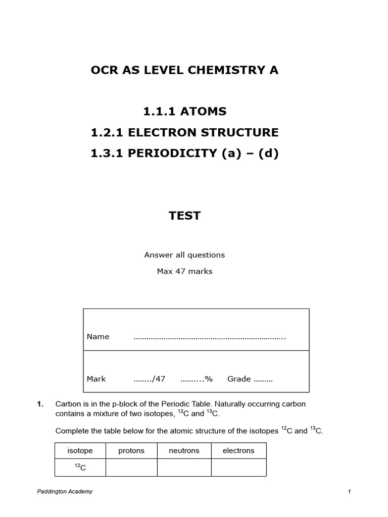 Atoms Electron Structure | PDF | Isotope | Chemical Elements
