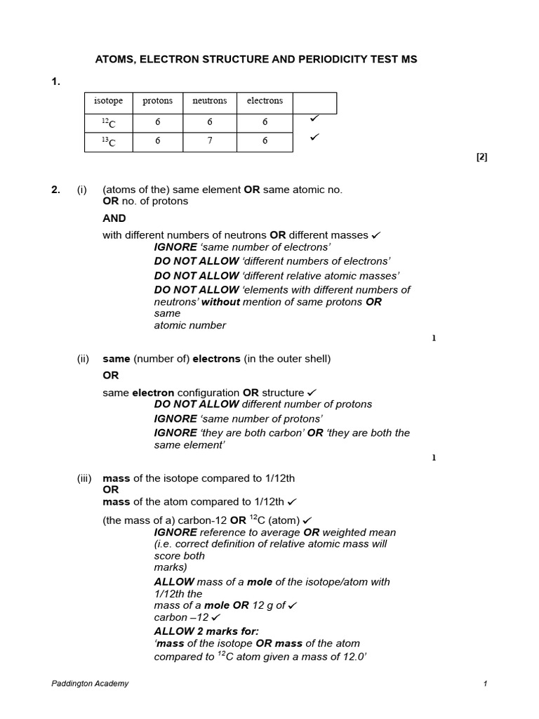 Atoms Electron Structure and Periodicity Test Ms | PDF | Atoms | Isotope