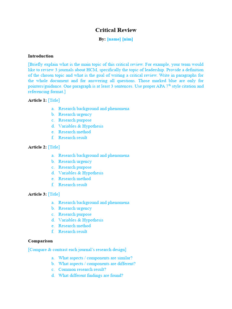 AFL 1 Critical Review template | PDF