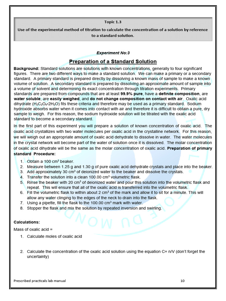Oxalic Acid +NaOH | PDF | Chemistry | Titration