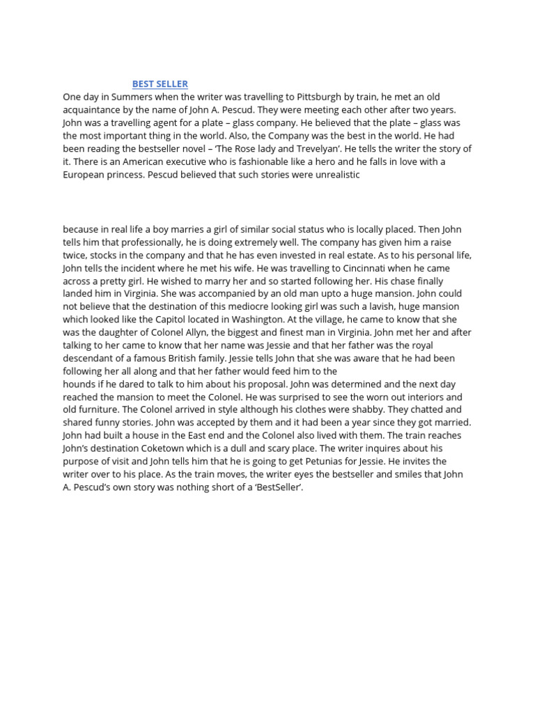 Best Seller Class 9 Summary Pdf 