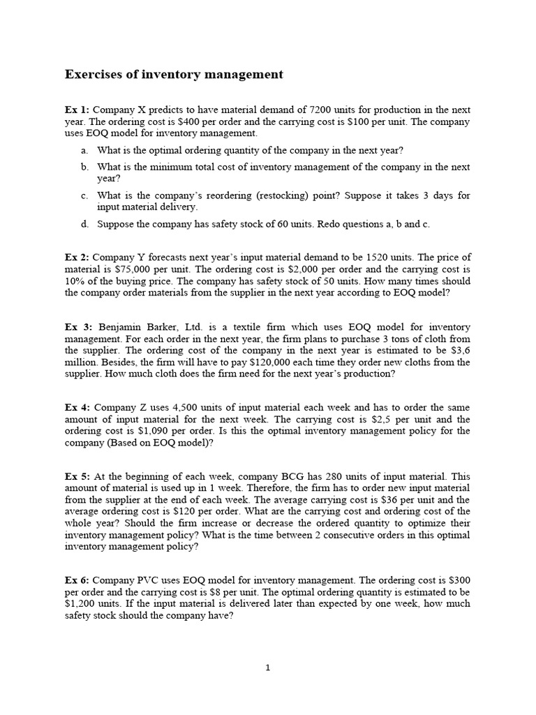 EOQ Inventory Management Tasks | PDF | Financial Accounting | Economies