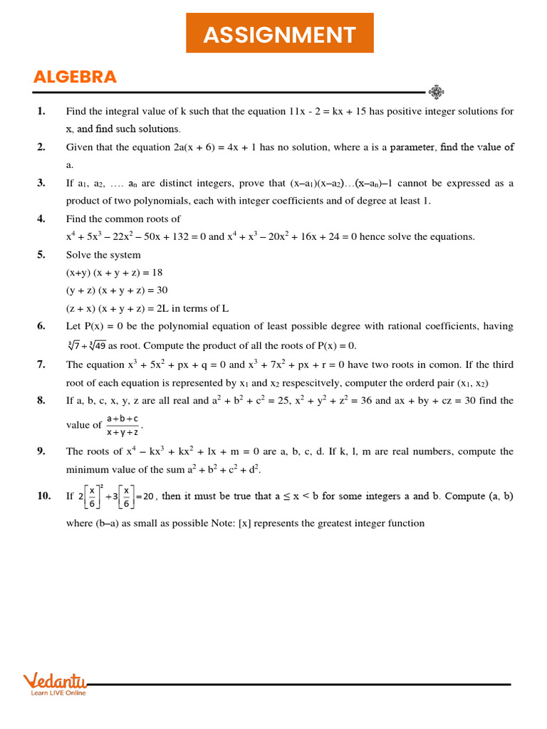 Algebra Revision Assignment 1 | PDF | Equations | Zero Of A Function