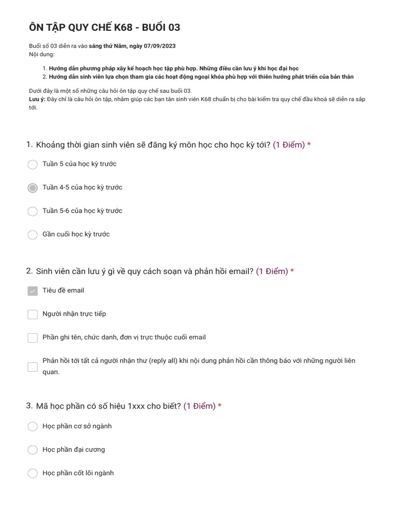 ÔN TẬP QUY CHẾ K68 - BUỔI 03 | PDF