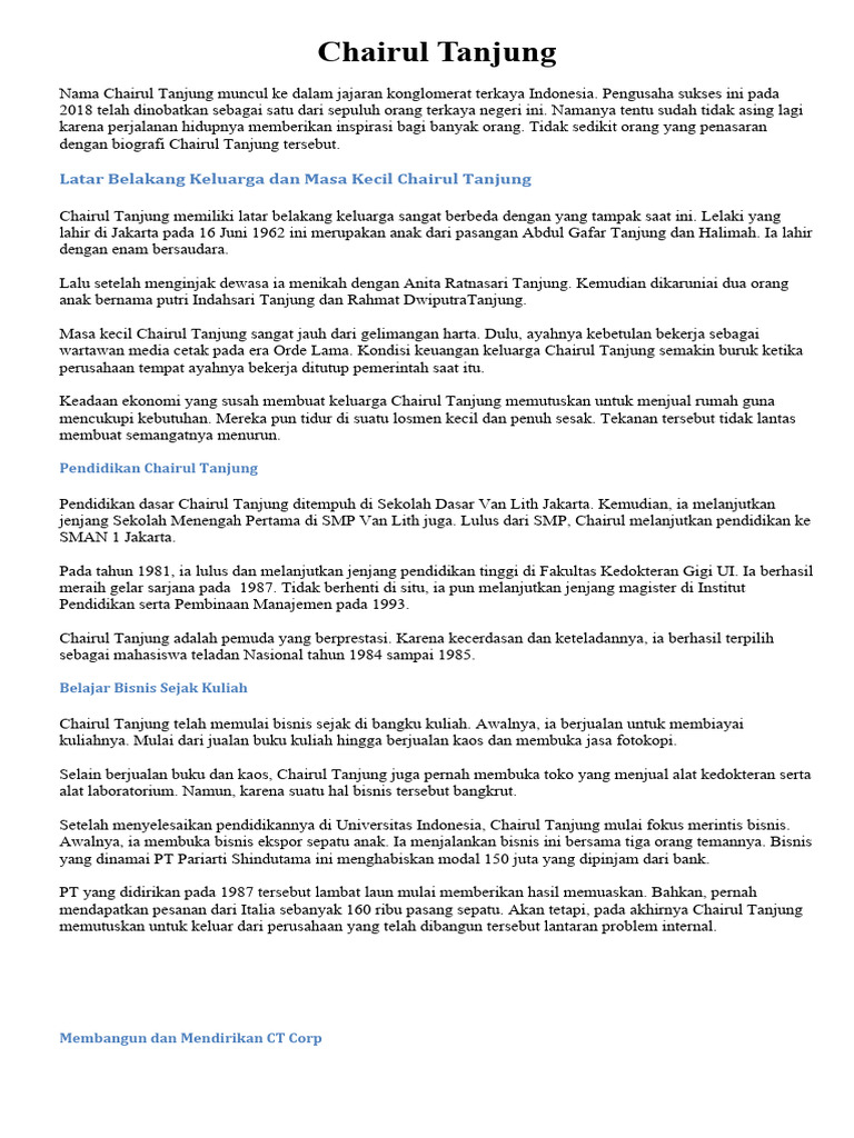 Chairul Tanjung: Dari Nol ke Puncak | PDF