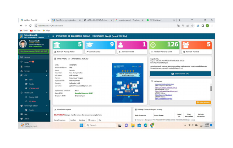Tampilan Halaman Beranda Aplikasi Dapodik Semester Ganjil | PDF