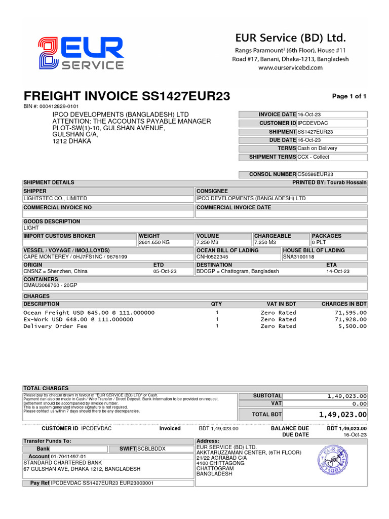 DocBuilder Invoice | PDF | Cargo | Invoice