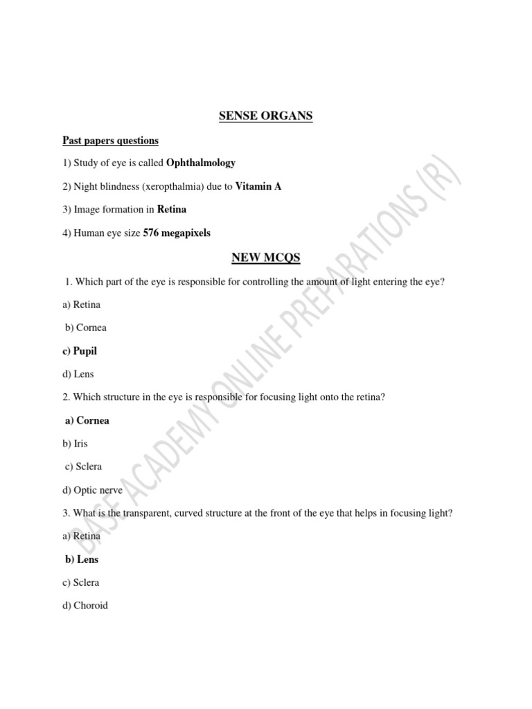 Sense Organs PDF | PDF | Ear | Human Eye