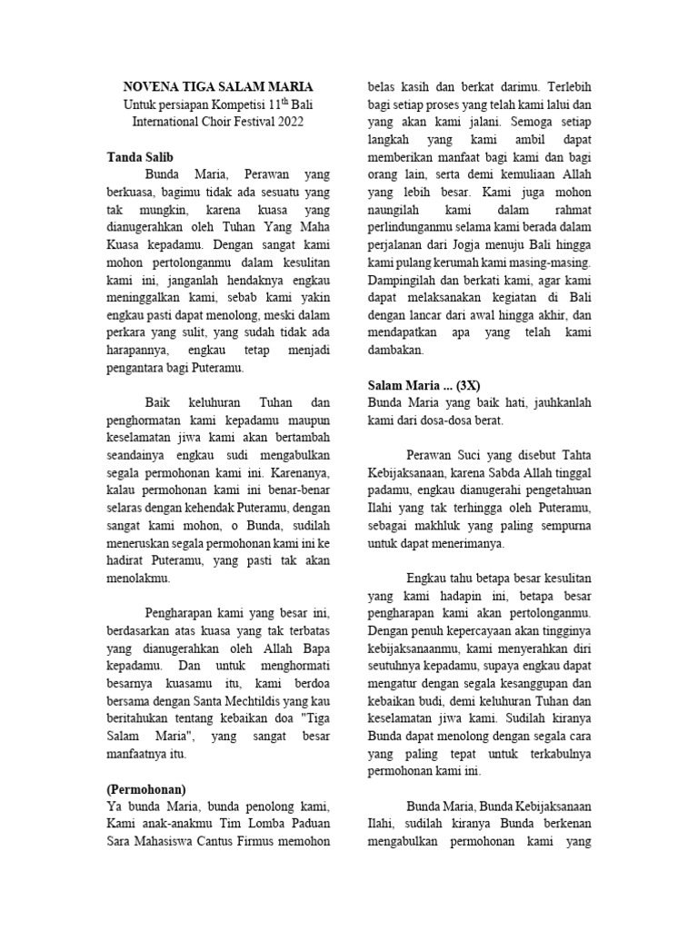 Panduan Doa Novena Tiga Salam Maria | PDF