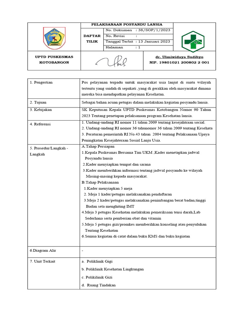 Sop Pelaksanaan Posyandu Lansia | PDF