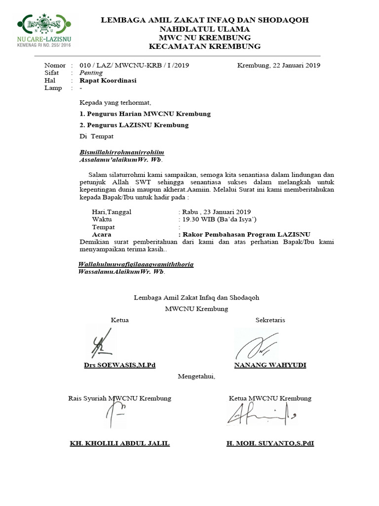 Surat LazisNu-2019 | PDF