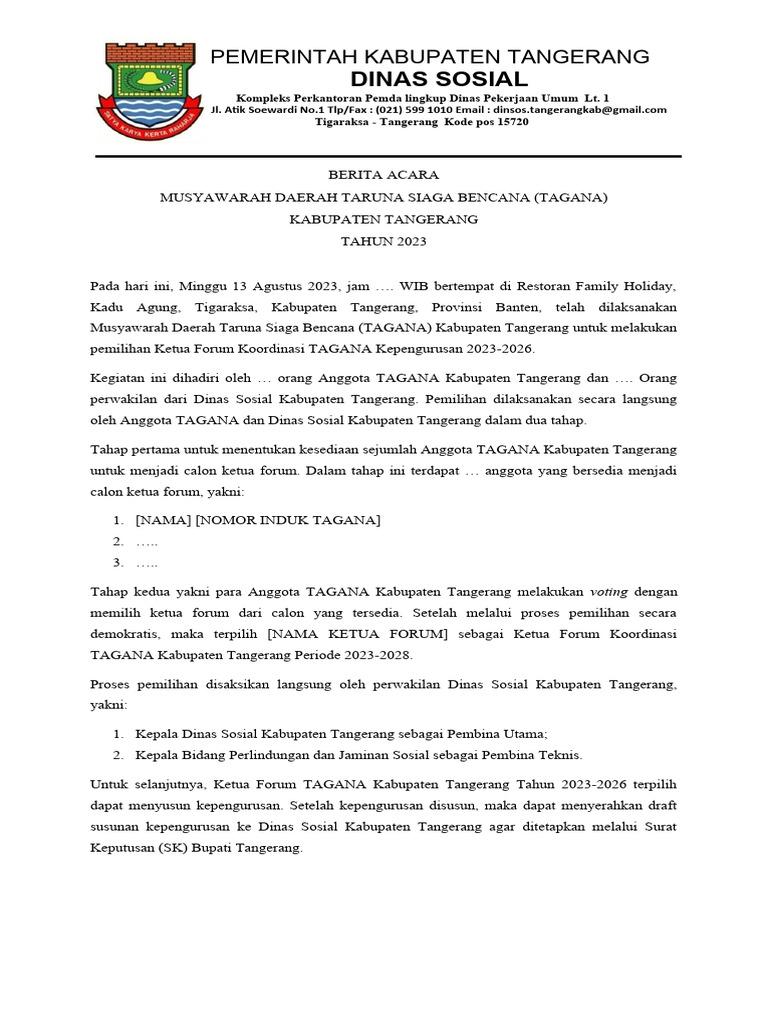 Draft Berita Acara Musda Tagana | PDF