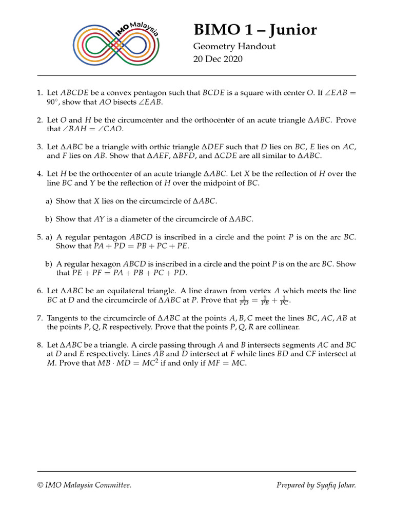 Junior Geometry Problem Set | PDF