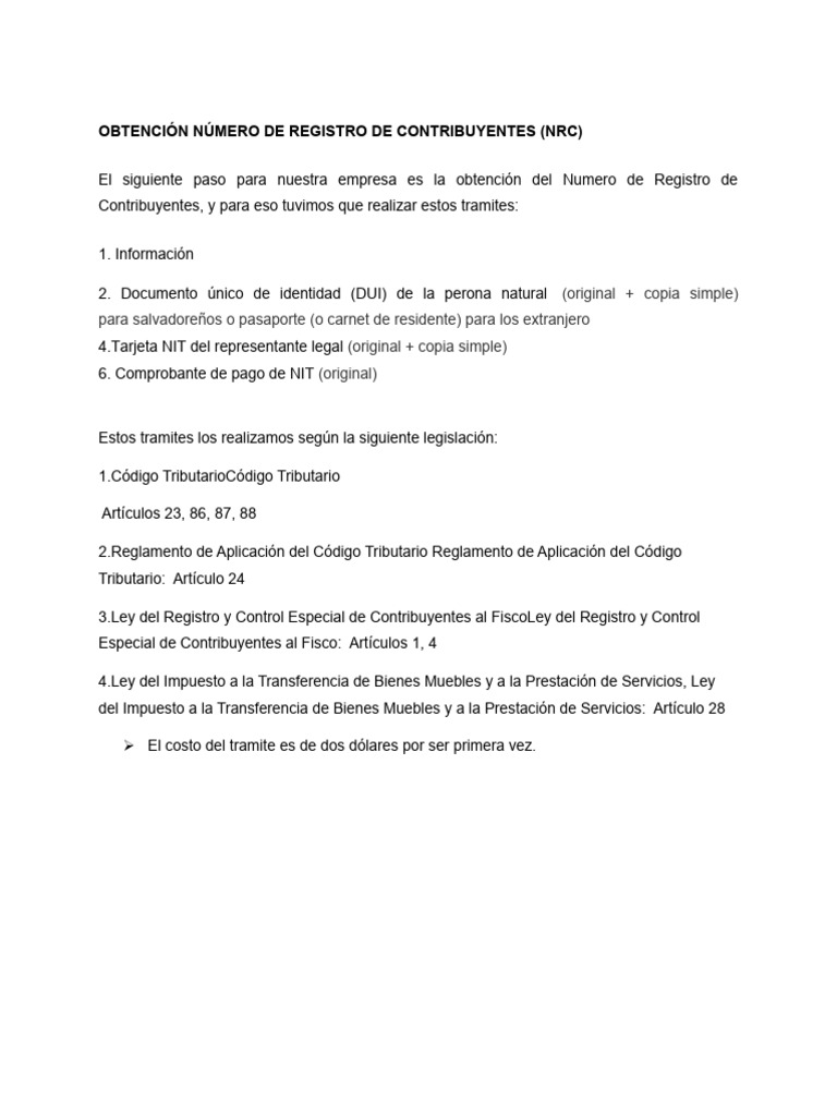 OBTENCIÓN NÚMERO DE REGISTRO DE CONTRIBUYENTES | PDF | Impuesto al ...