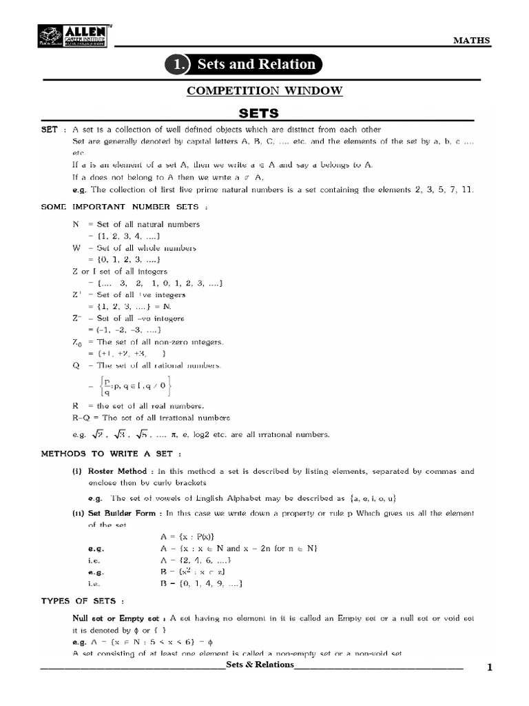 Allen - Sets and Relations | PDF | Mathematical Analysis | Geometry