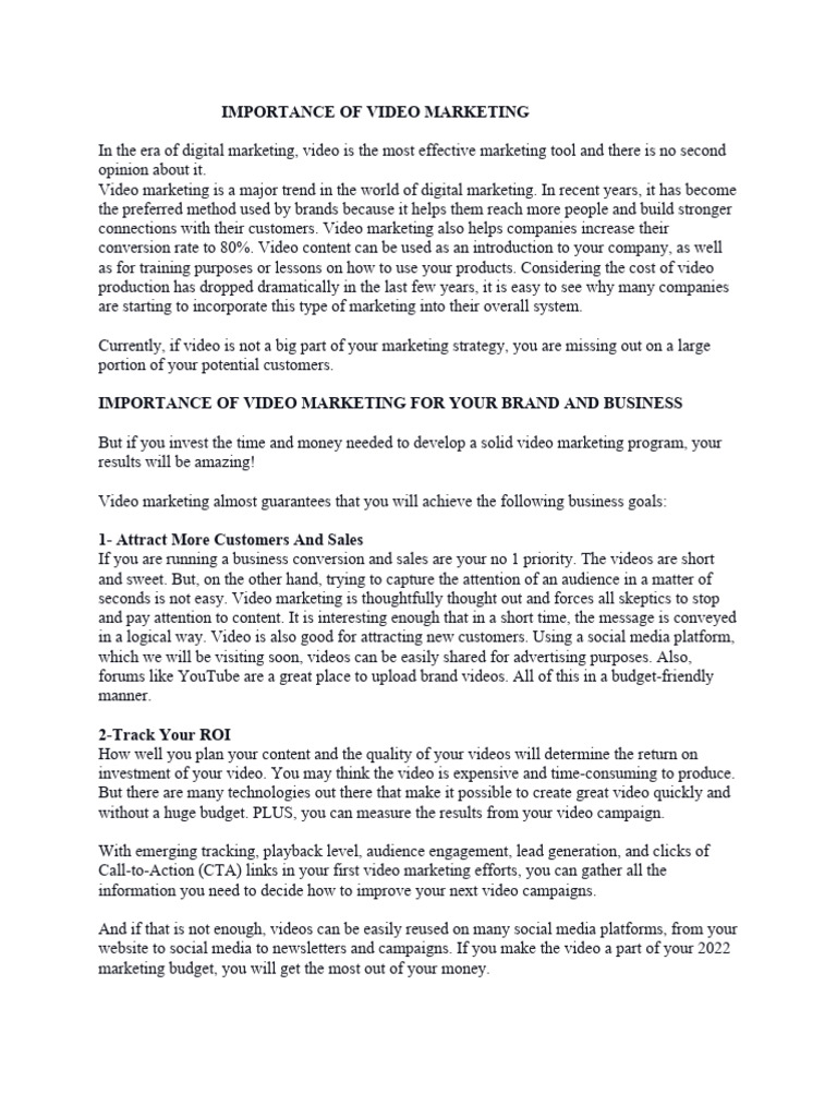 IMPORTANCE OF VIDEO MARKETING | PDF | Search Engine Optimization ...