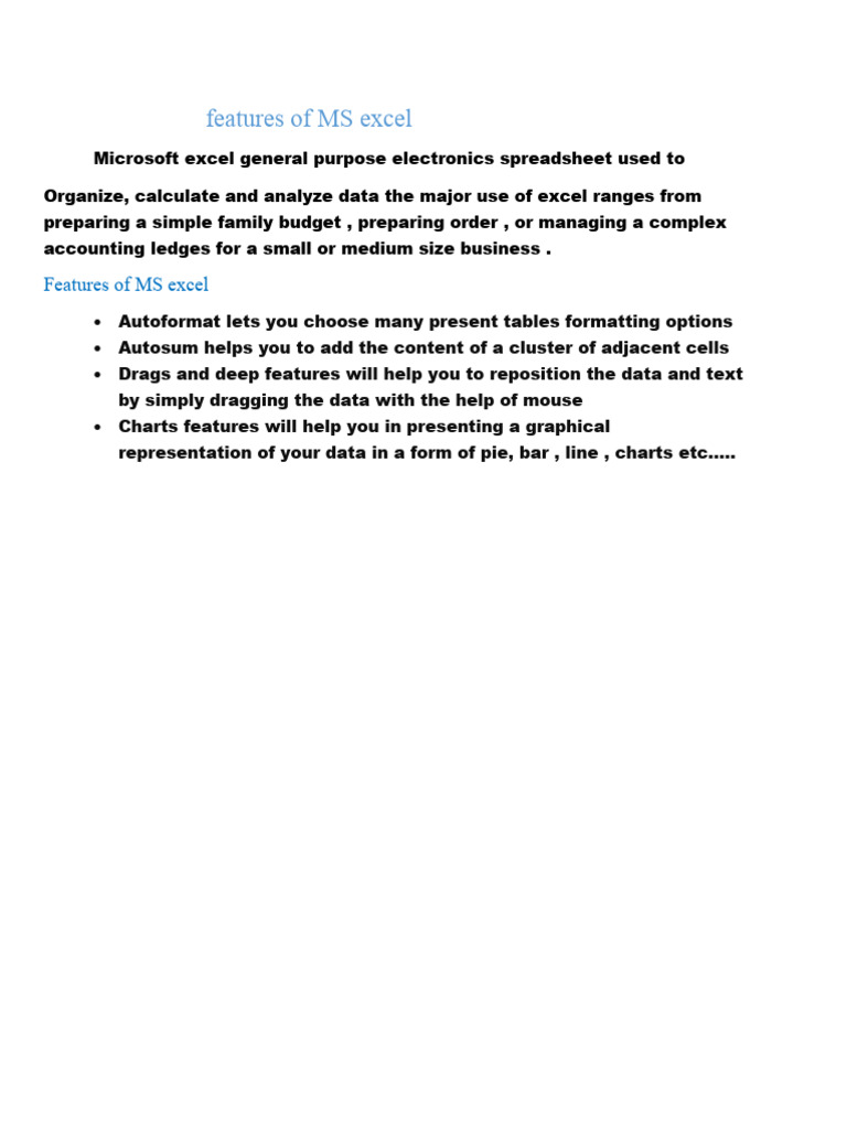 Features of MS Excel | PDF | Computers