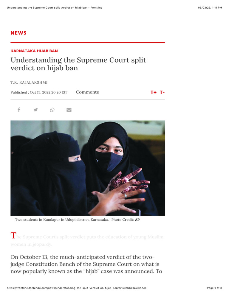 Understanding The Supreme Court Split Verdict On Hijab Ban - Frontline ...