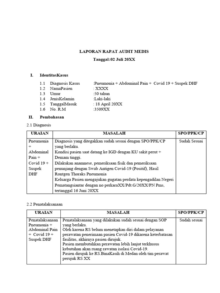 Contoh Laporan Audit Medik an.xx | PDF