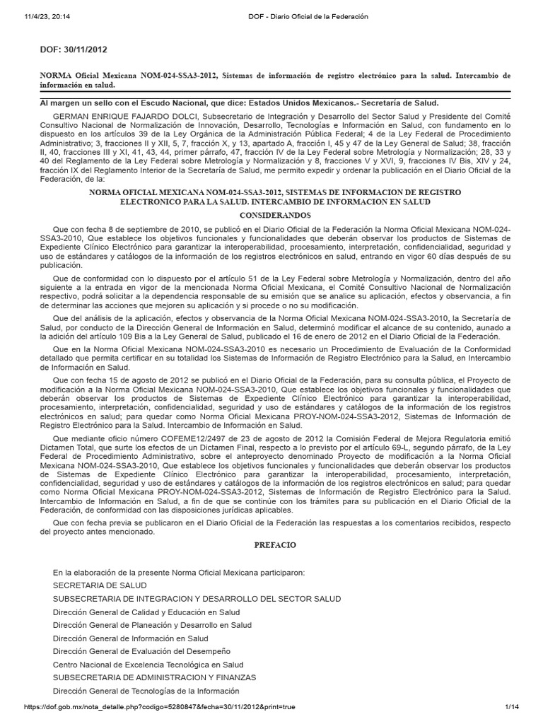 Nom 024 Ssa3 2012 | PDF | Seguridad de información | México