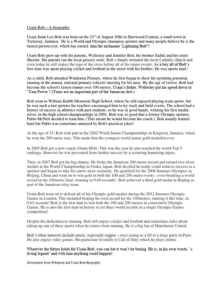 Usain Bolt Biography | PDF | Summer Olympic Games | Sports Competitions