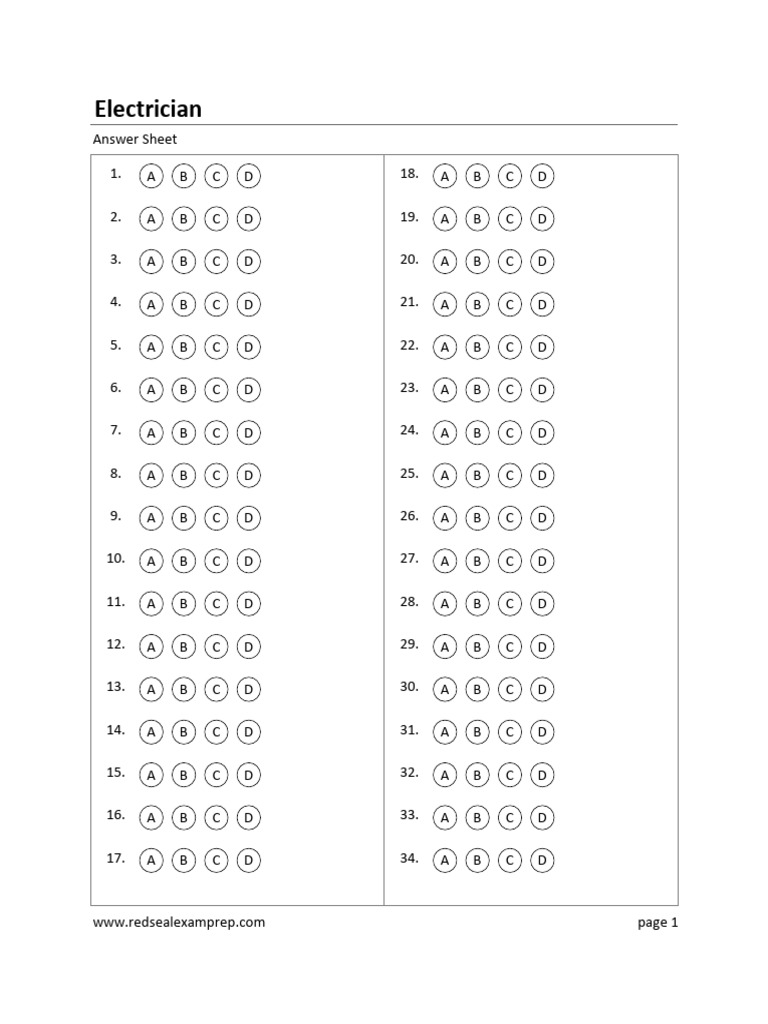2 - Electrician Bubble Sheet | PDF
