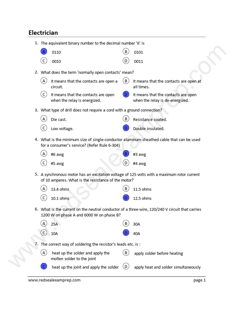 3 - Electrician Answer Sheet | PDF | Electric Motor | Electrical ...