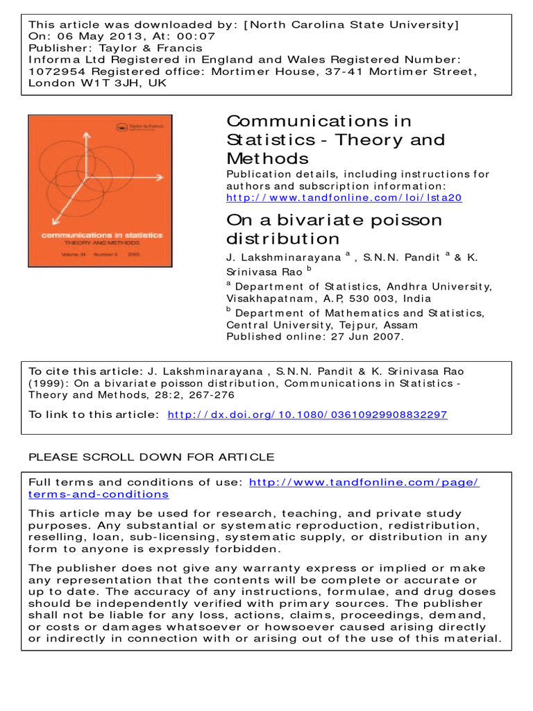 On A Bivariate Poisson | PDF | Poisson Distribution | Teaching Mathematics On A Bivariate Poisson | PDF | Poisson Distribution | Teaching Mathematics