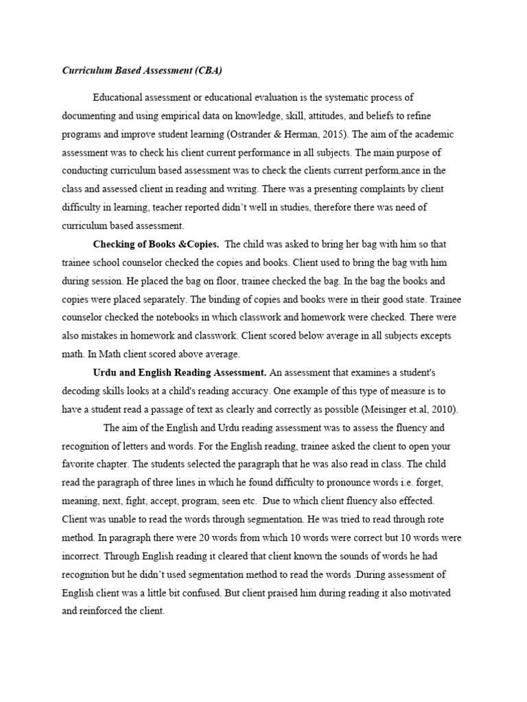 Curriculum Based Assessment | PDF | Educational Assessment | Learning