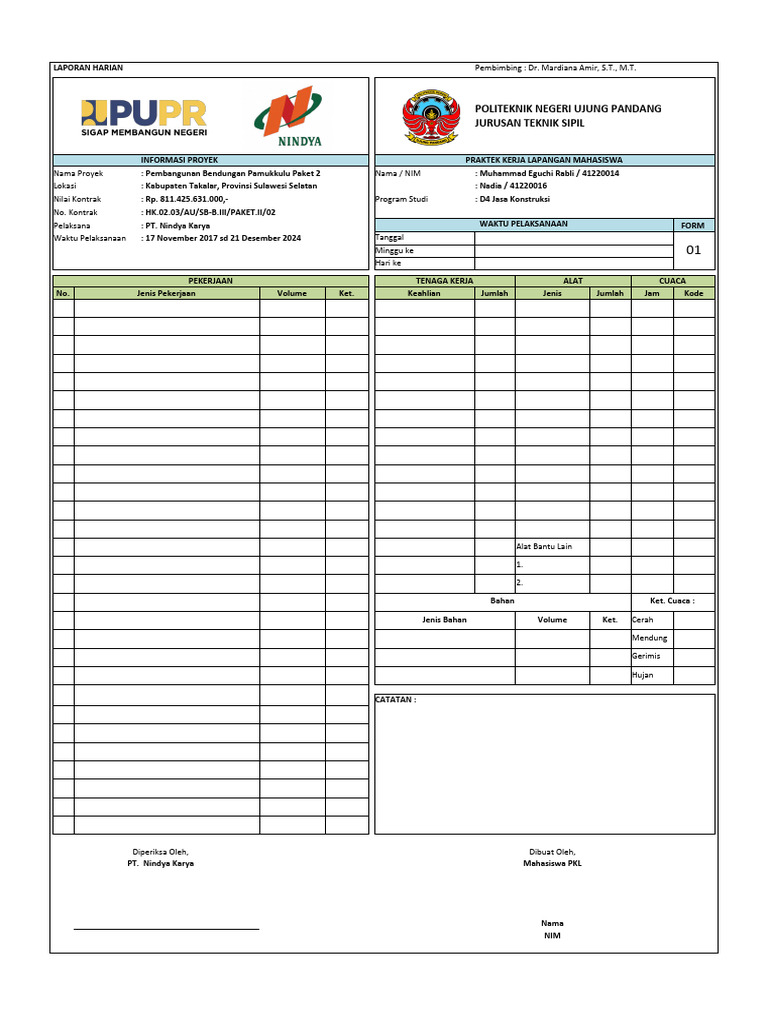 Format Laporan Harian PKL Nadia Gucci | PDF