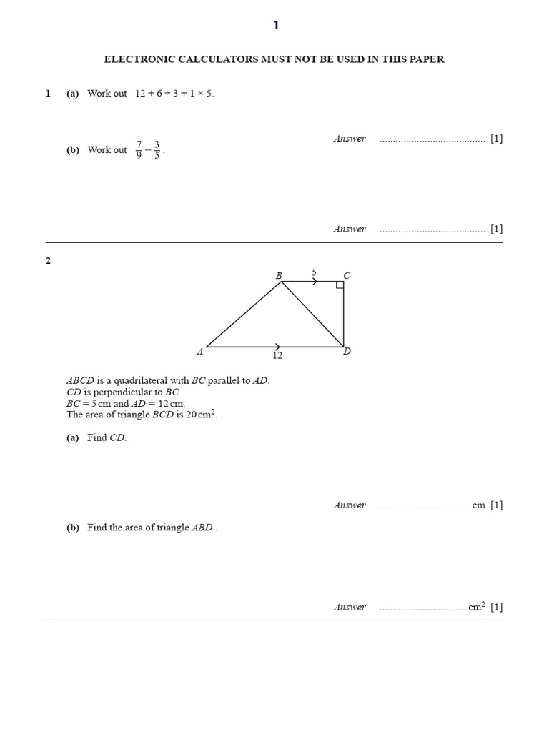Math D O Level Style Question Paper 1 | PDF | Area | Elementary Mathematics