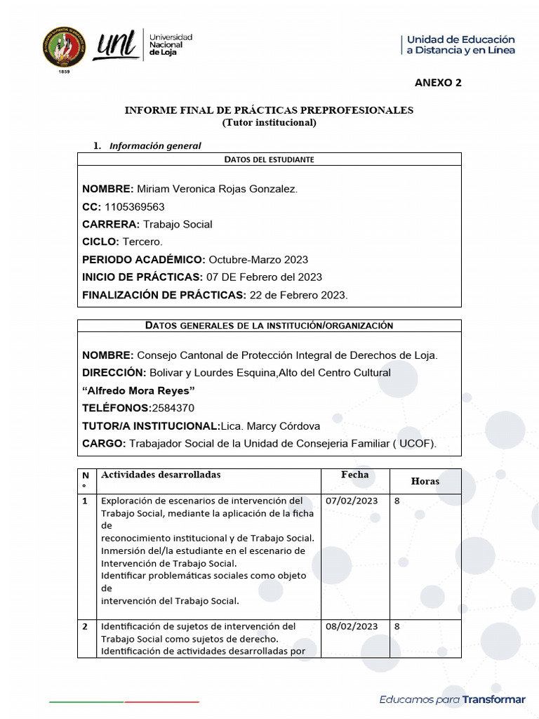 Anexo Ii_informe Final de Ppp ((Realiza El Estudiante, Legaliza Tutor Institucional) (1) (2) (1 ...
