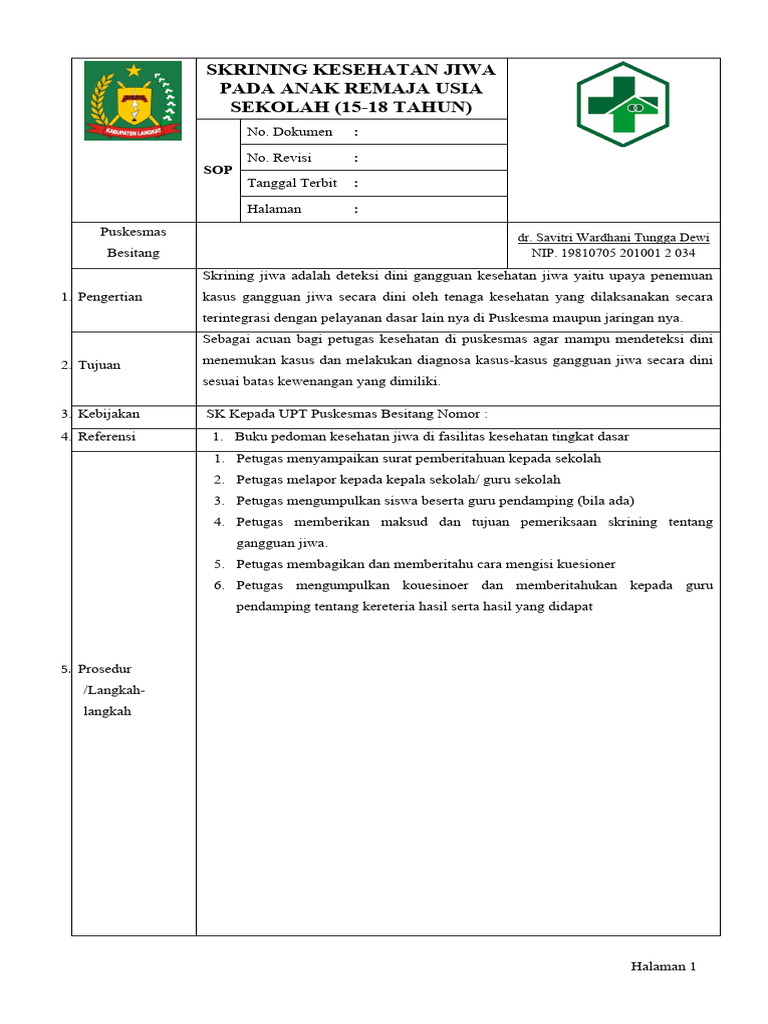Skrining Kesehatan Jiwa Pada Anak Sekolah | PDF
