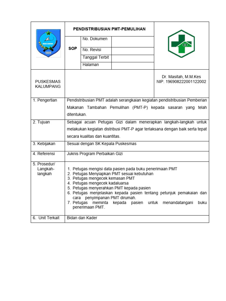 Sop Distribusi PMT Edit | PDF