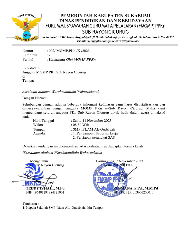 Surat Undangan Mgmp Ppkn Terbaru Pdf