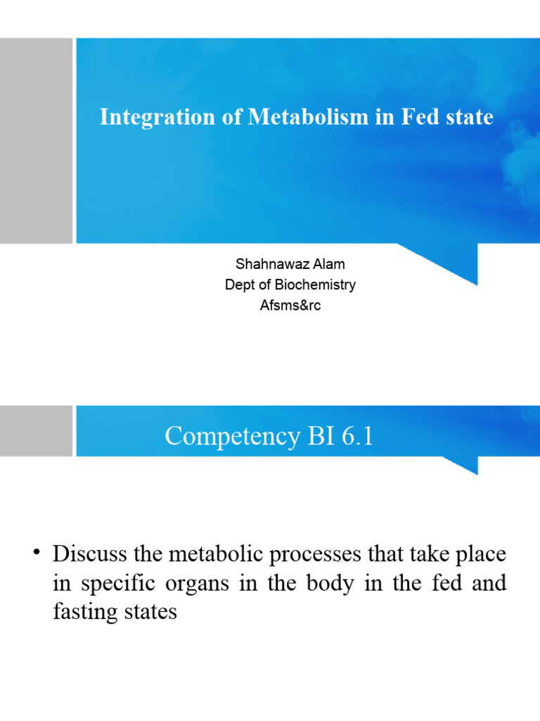 Metabolism Integration in Fed State | PDF | Glycolysis | Metabolism