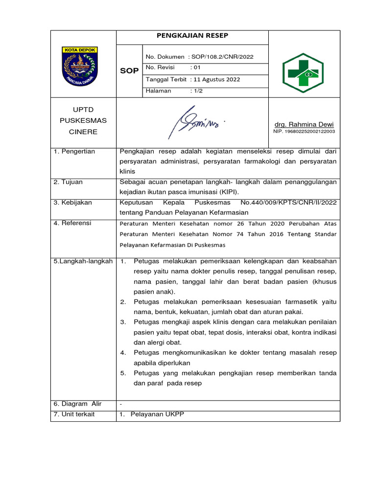 Sop Pengkajian Resep | PDF | Pengembangan Diri | Kesehatan Holistik