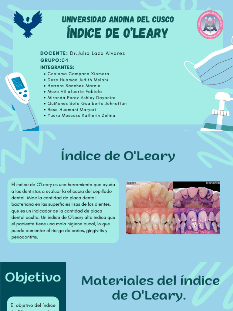 Índice de O'leary | PDF | Higiene oral | Epidemiología
