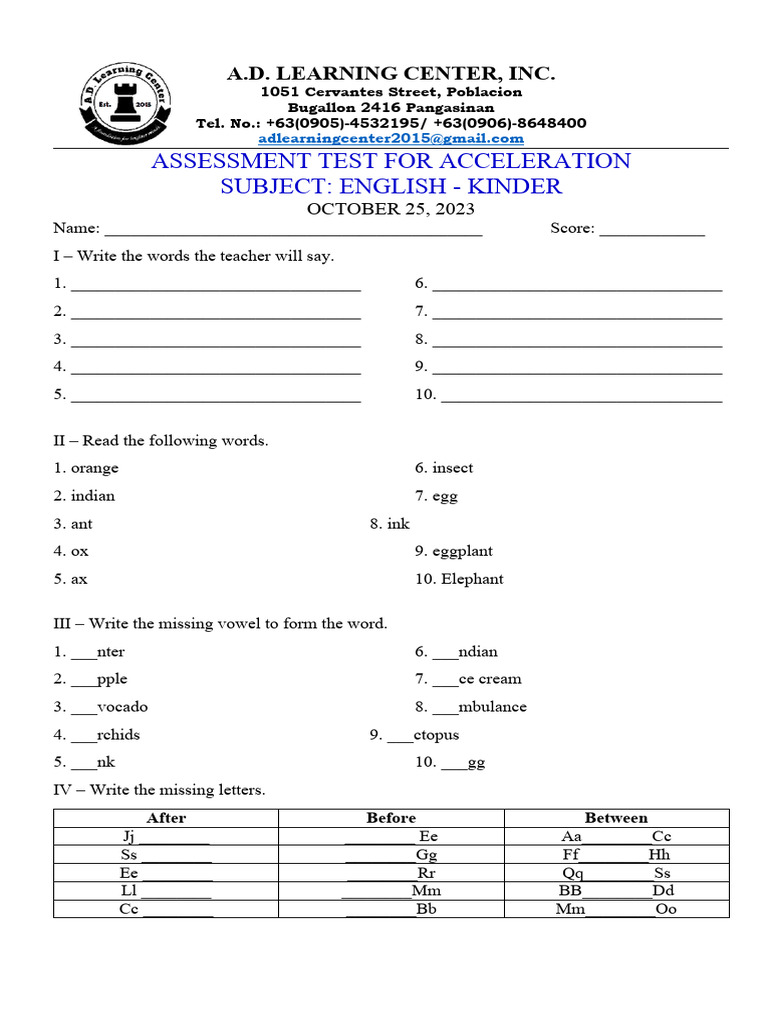 Kinder Acceleration Assessment Test | PDF | Taste | Senses